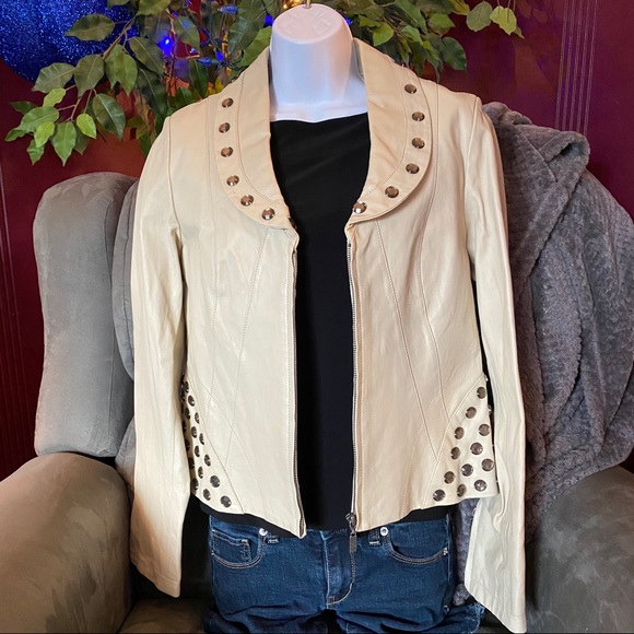 Pamela McCoy | Jackets & Coats | Pamela Mccoy Cream Genuine Leather ...